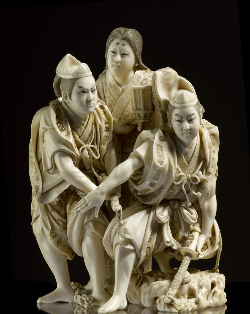 Okimono depicting the Soga Brothers about to slay Suketsune guided to ...