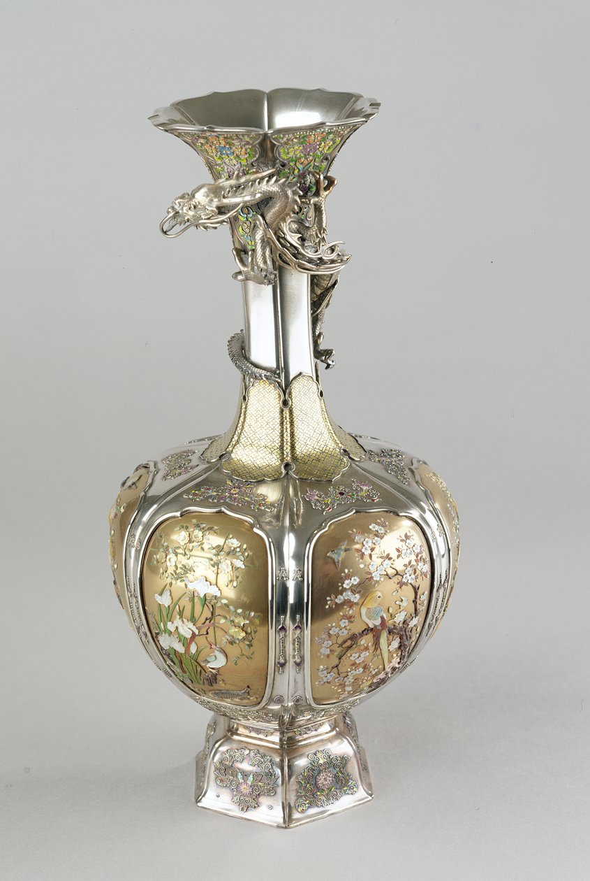 Silver, gilt and enamel shibayama vase, late 19th century