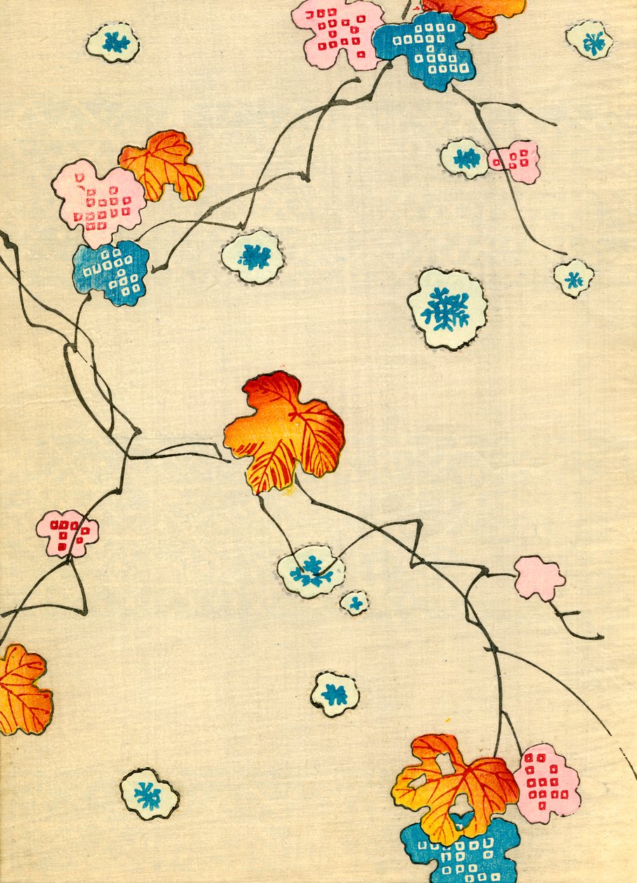 Woodblock Print of Fall Leaves by Japanese School