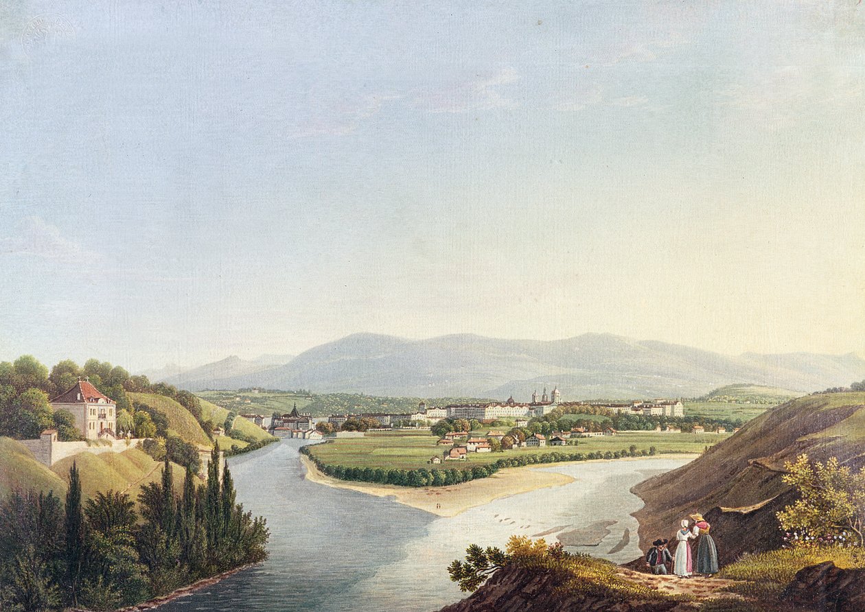 View of Geneva from the Confluence of the Rhone and the Arve, Engraved ...