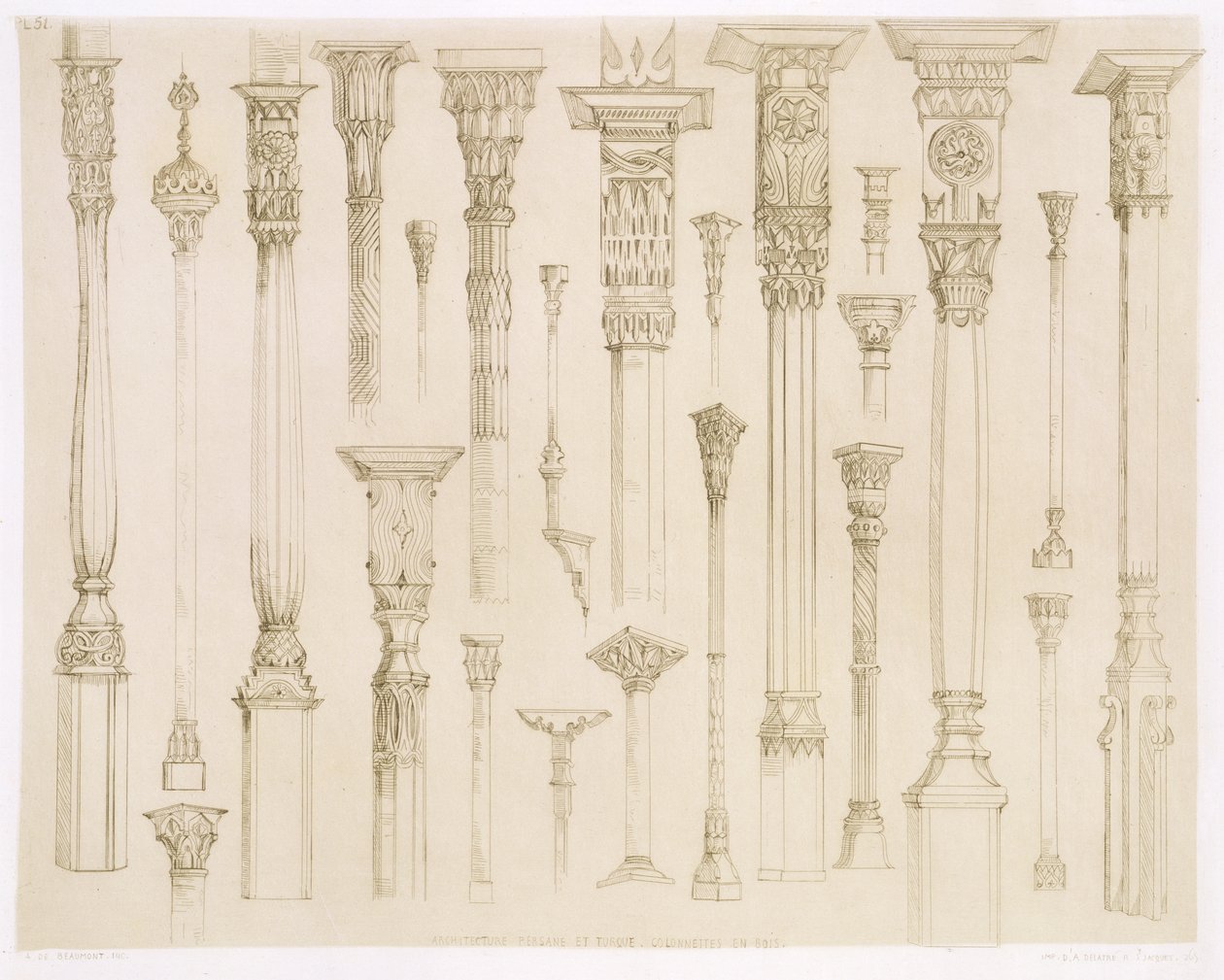 Persian and Turkish Wooden Column Designs, from 'Art and Industry ...