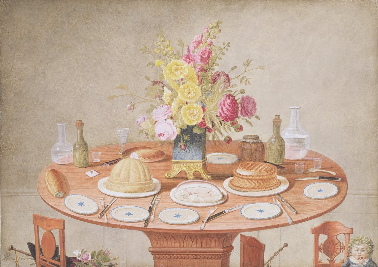 Still Life with a Vase of Flowers on a Table Set for a Meal, c.1810
