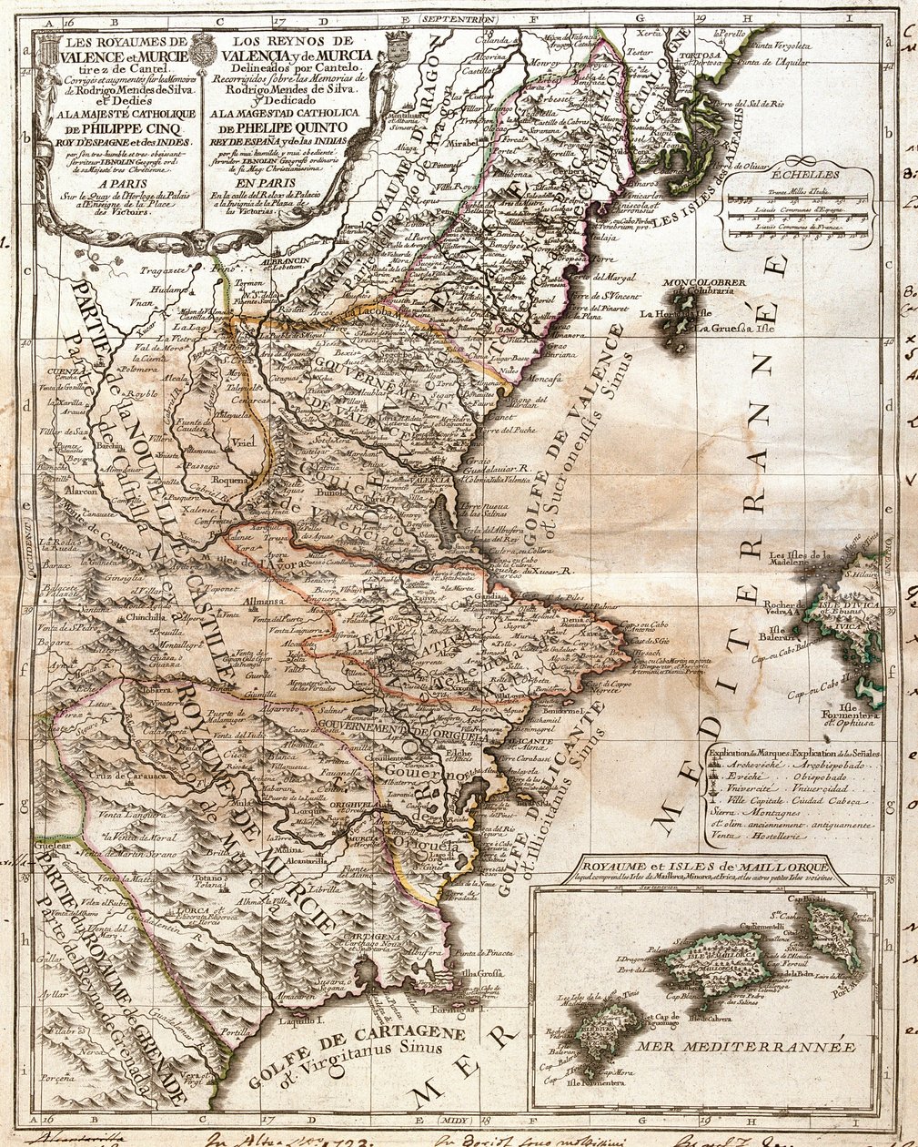 Map of the Kingdom of Valencia and Murcia (Spain)