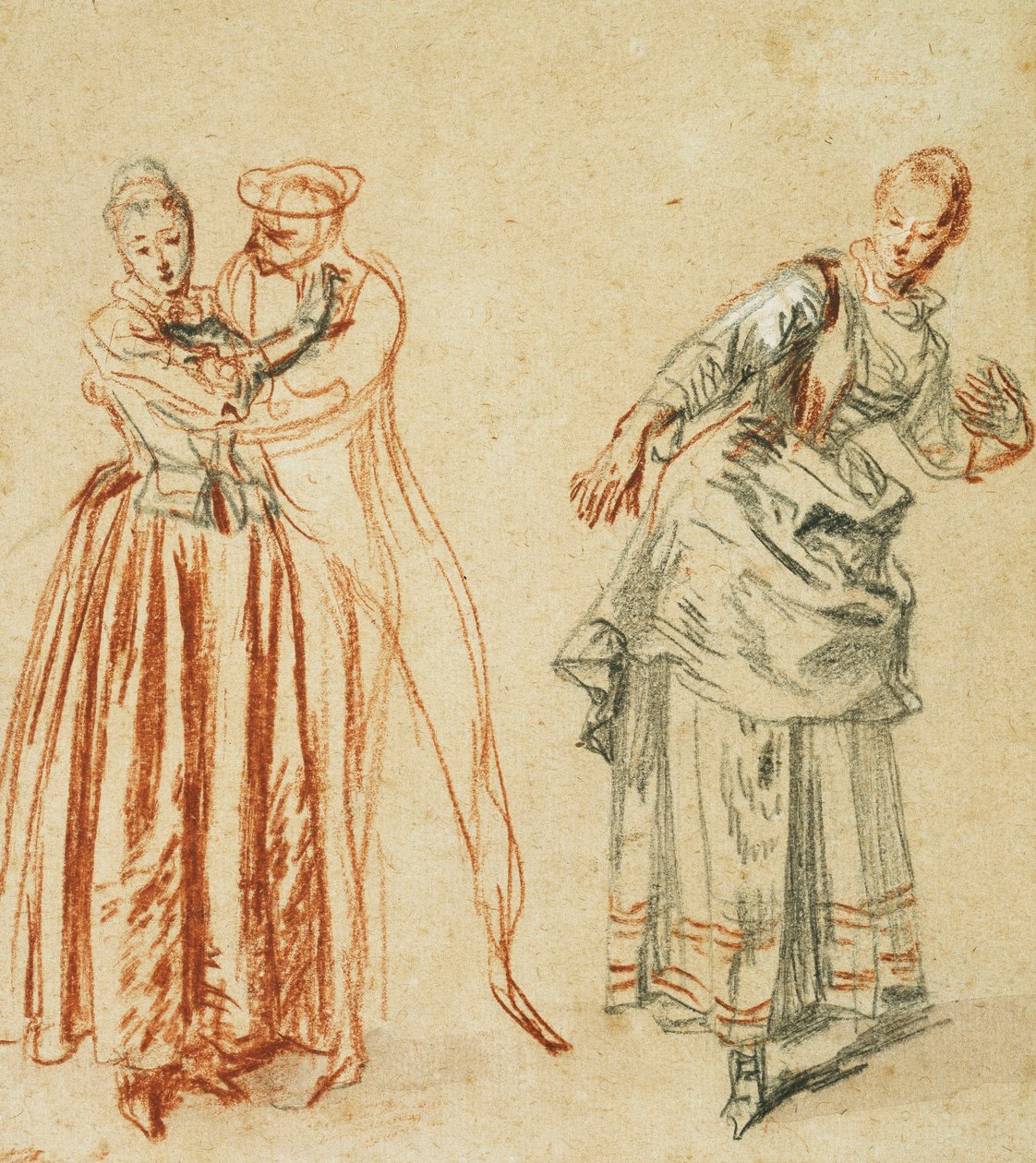 A scene from the commedia dell'arte: A girl resisting the advances of a ...