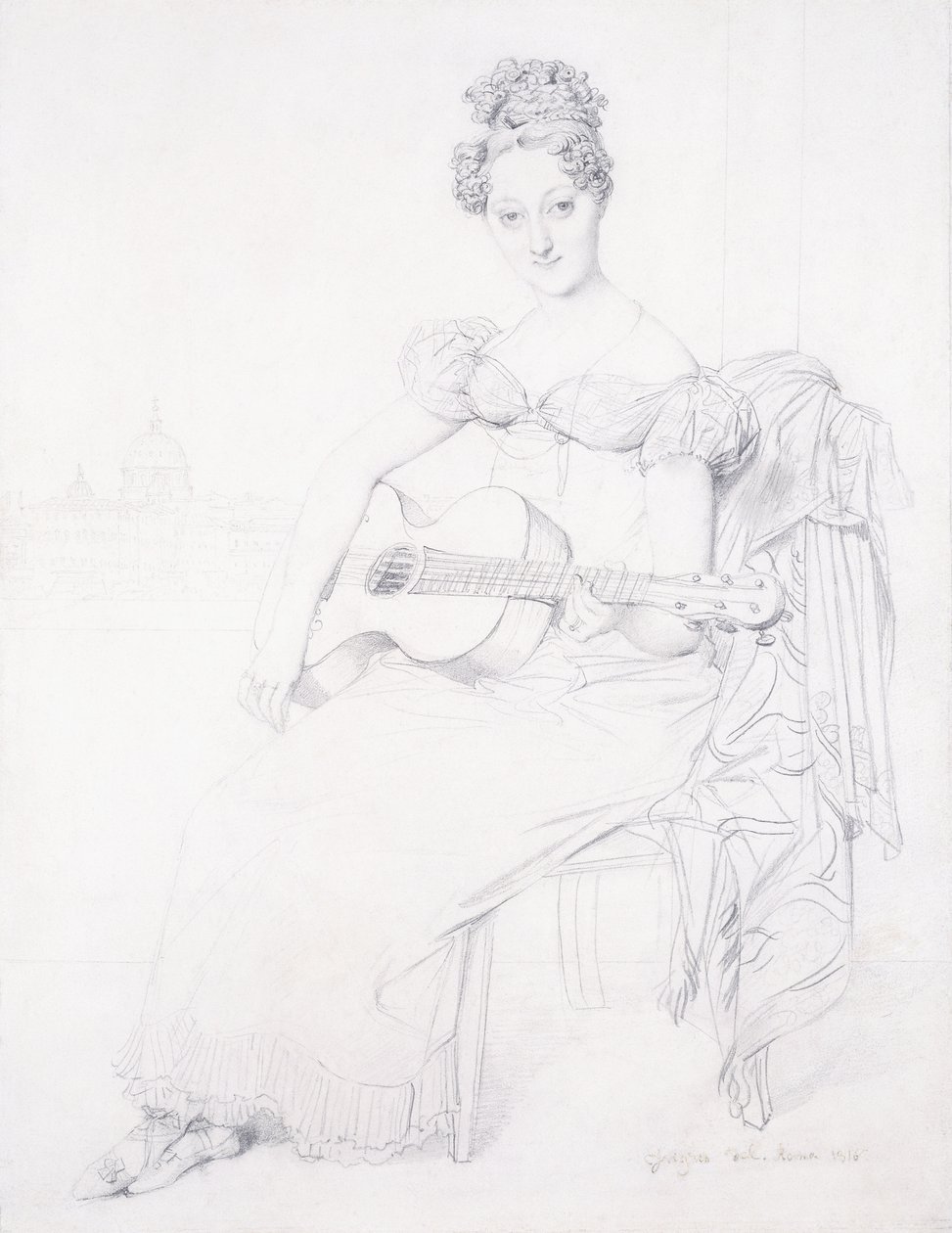 Portrait of Miss Elizabeth Keating Playing Her Guitar