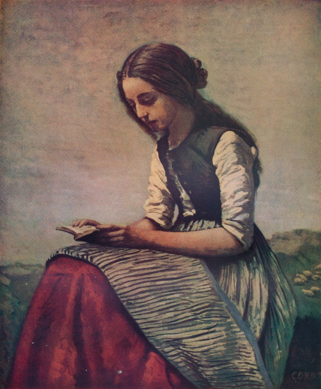 The Little Reader or Young Shepherdess Sitting and Reading, c1855