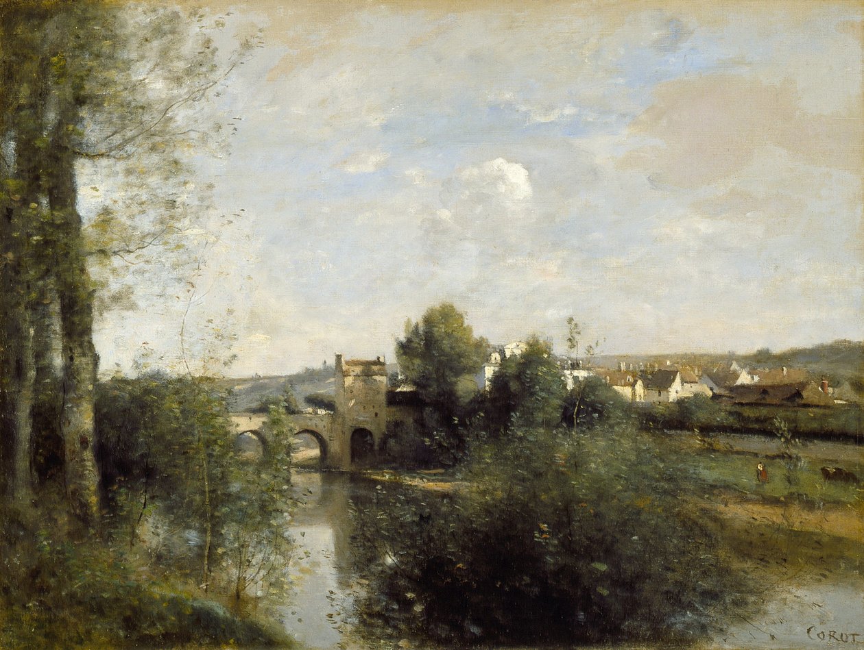 Seine and Old Bridge at Limay by Jean Baptiste Camille Corot