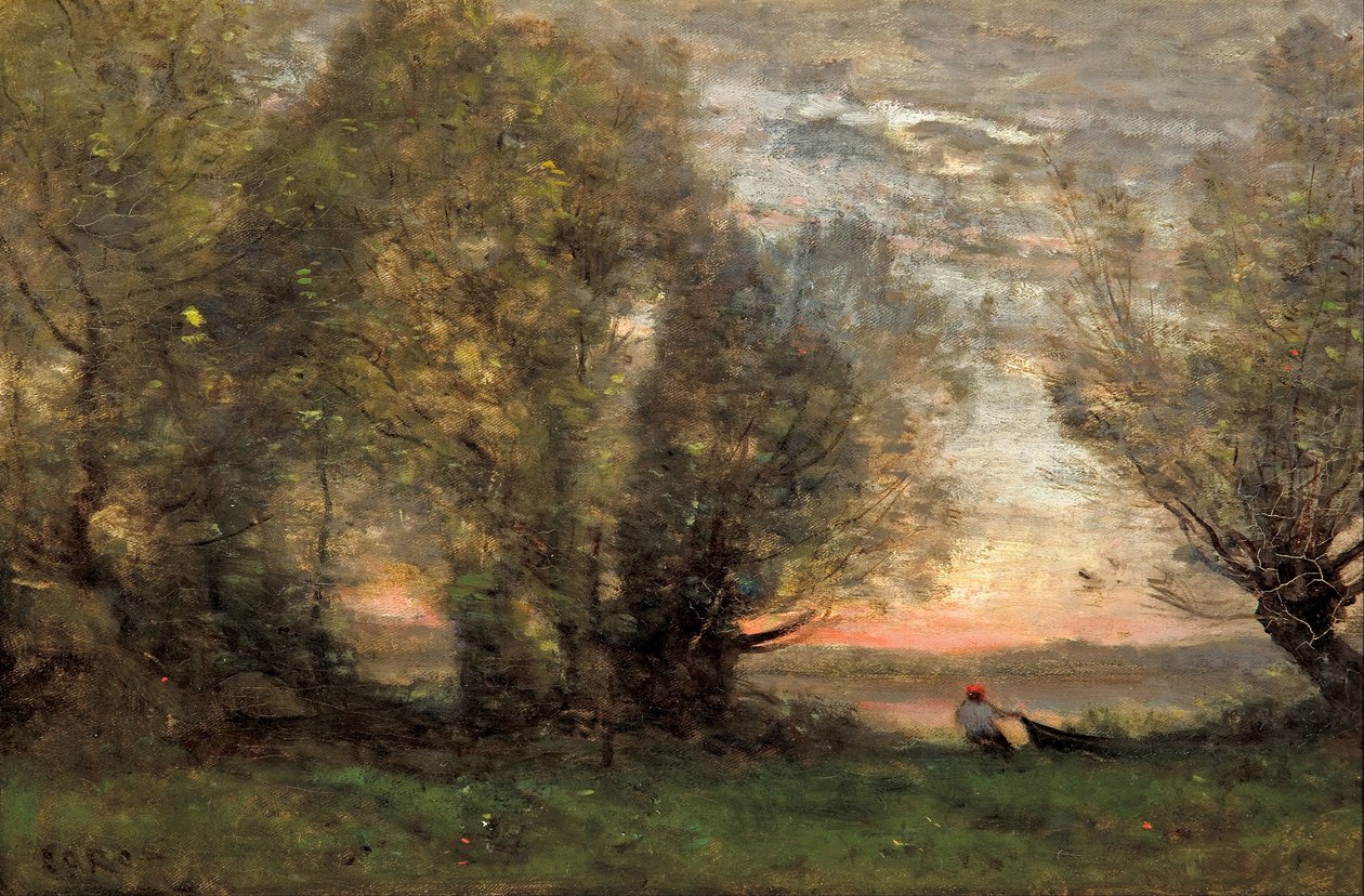 The Fisherman, Evening Effect by Jean-Baptiste-Camille Corot