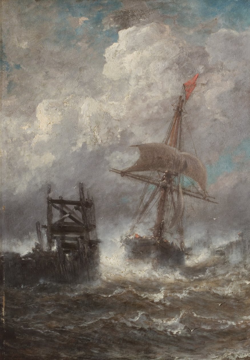 Seascape with Ship by Jean Baptiste Henri Durand-Brager