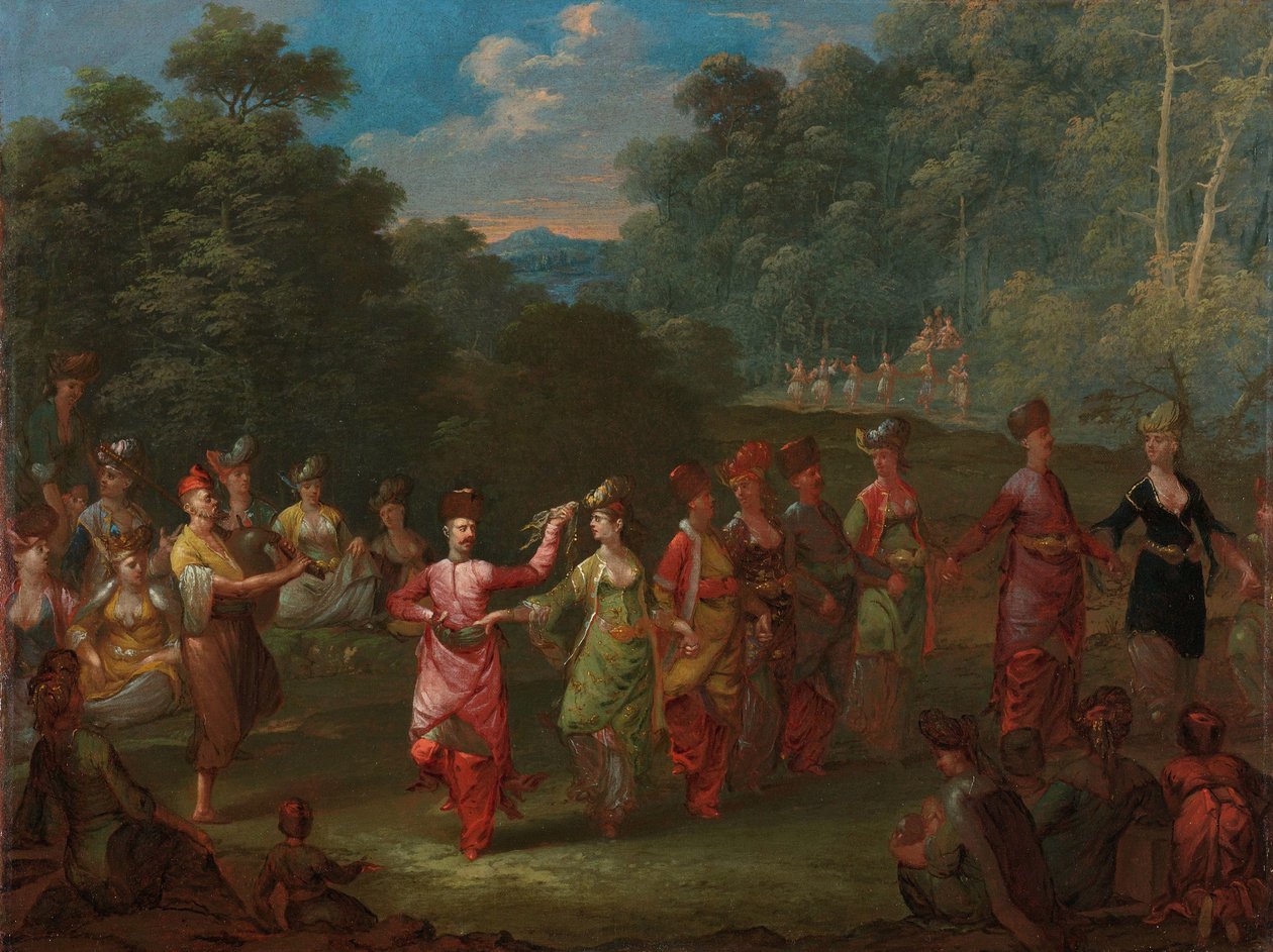 Greek Men and Women Dancing the Khorra