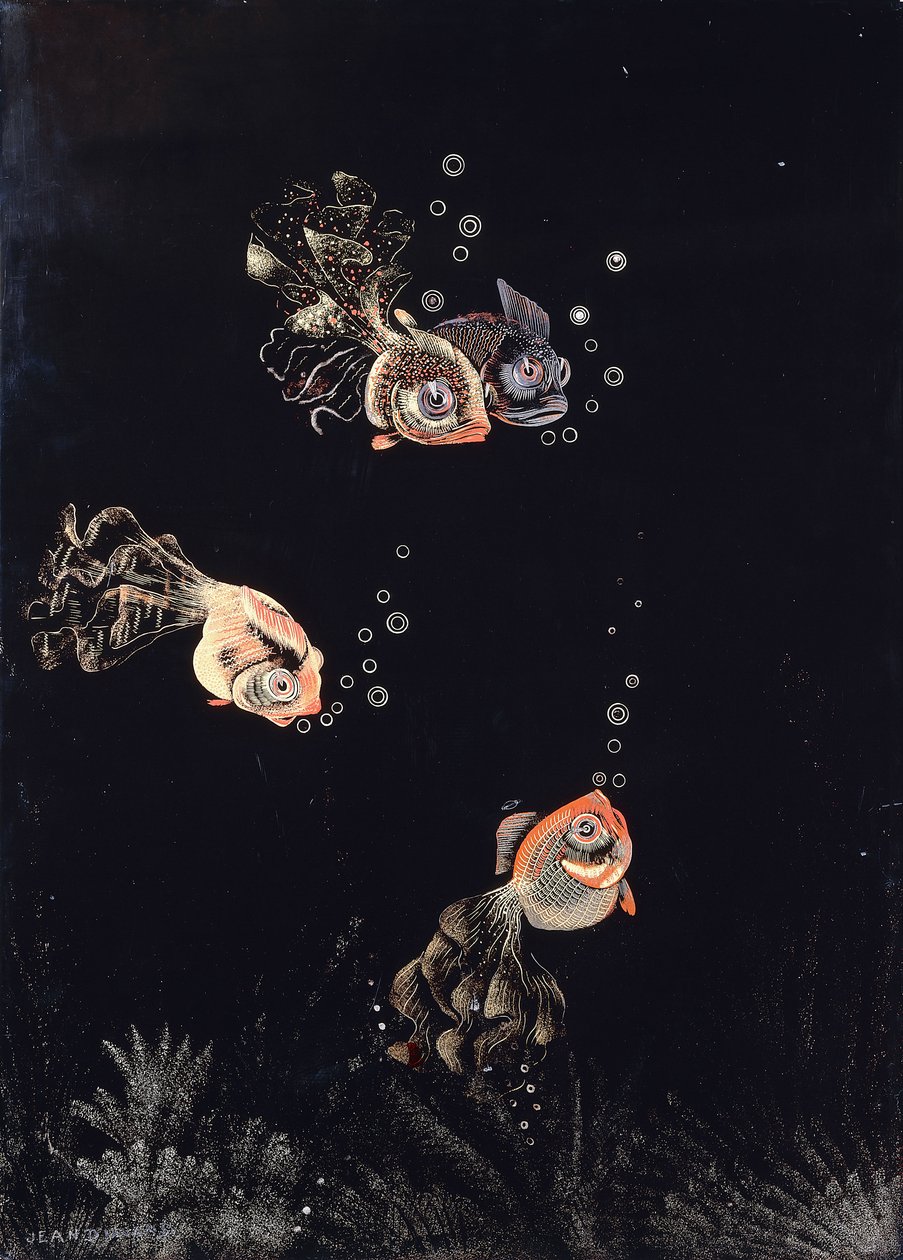 A lacquered panel by Jean Dunand, depicting an underwater scene with ...