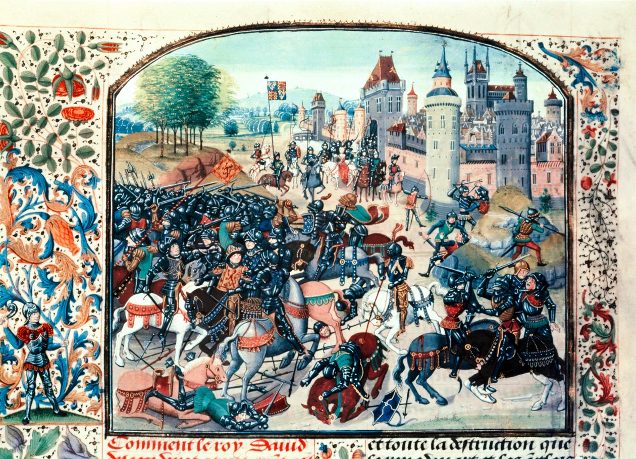 Battle of Neville's Cross in 1346 between English and Scottish troops ...