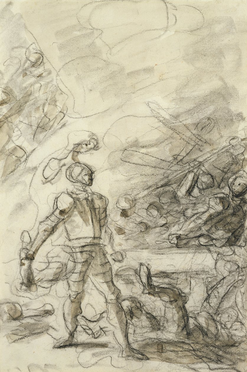 Orlando subdues a brigand with a fire brand