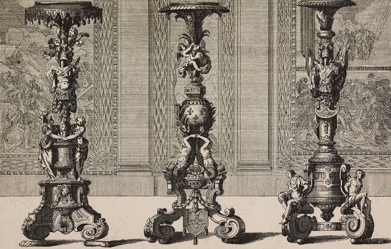Large Bronze Candlesticks, Engraving by Jean Berain