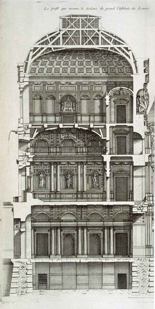 Cutaway Showing the Main Hall of the Louvre, from 'L'architecture ...