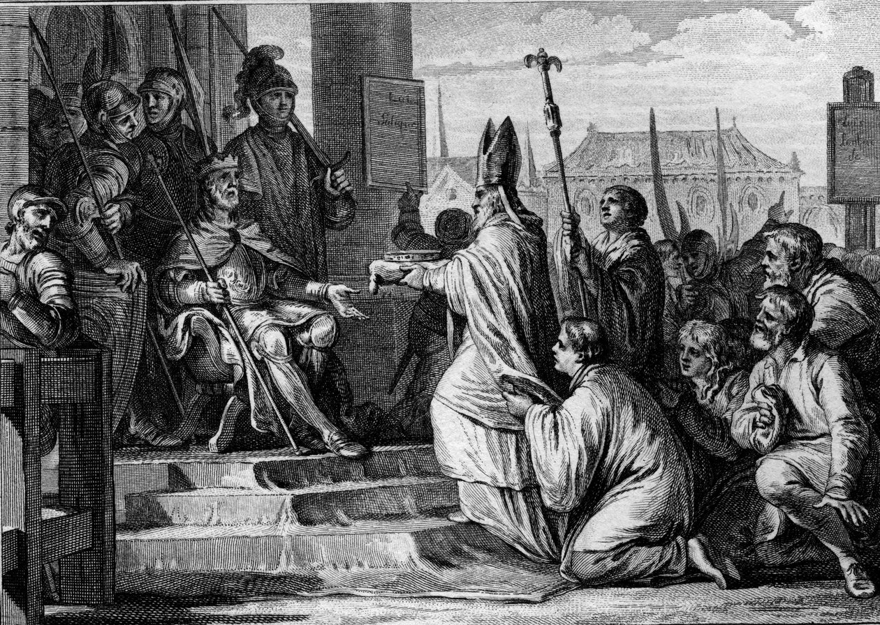 Charlemagne (747-814), king of the Franks, receiving the iron crown of ...