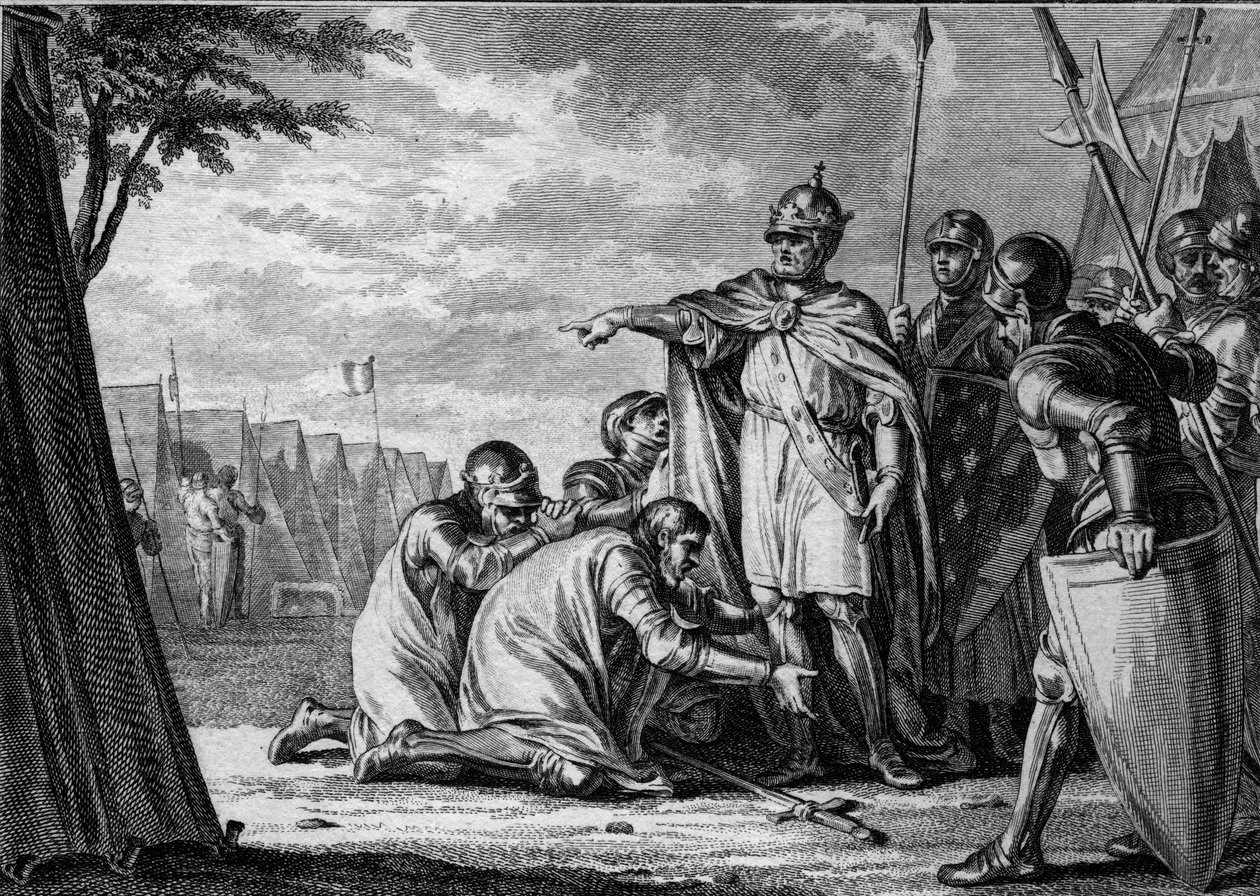 Louis I the Pious forgives his son Lothaire - Engraving by Jean Michel ...