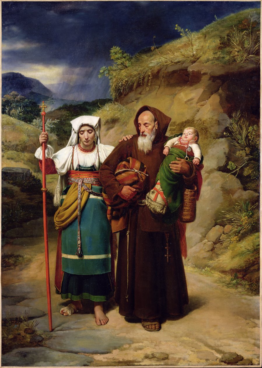 A Monk Helping a Pilgrim by Jean Victor Schnetz