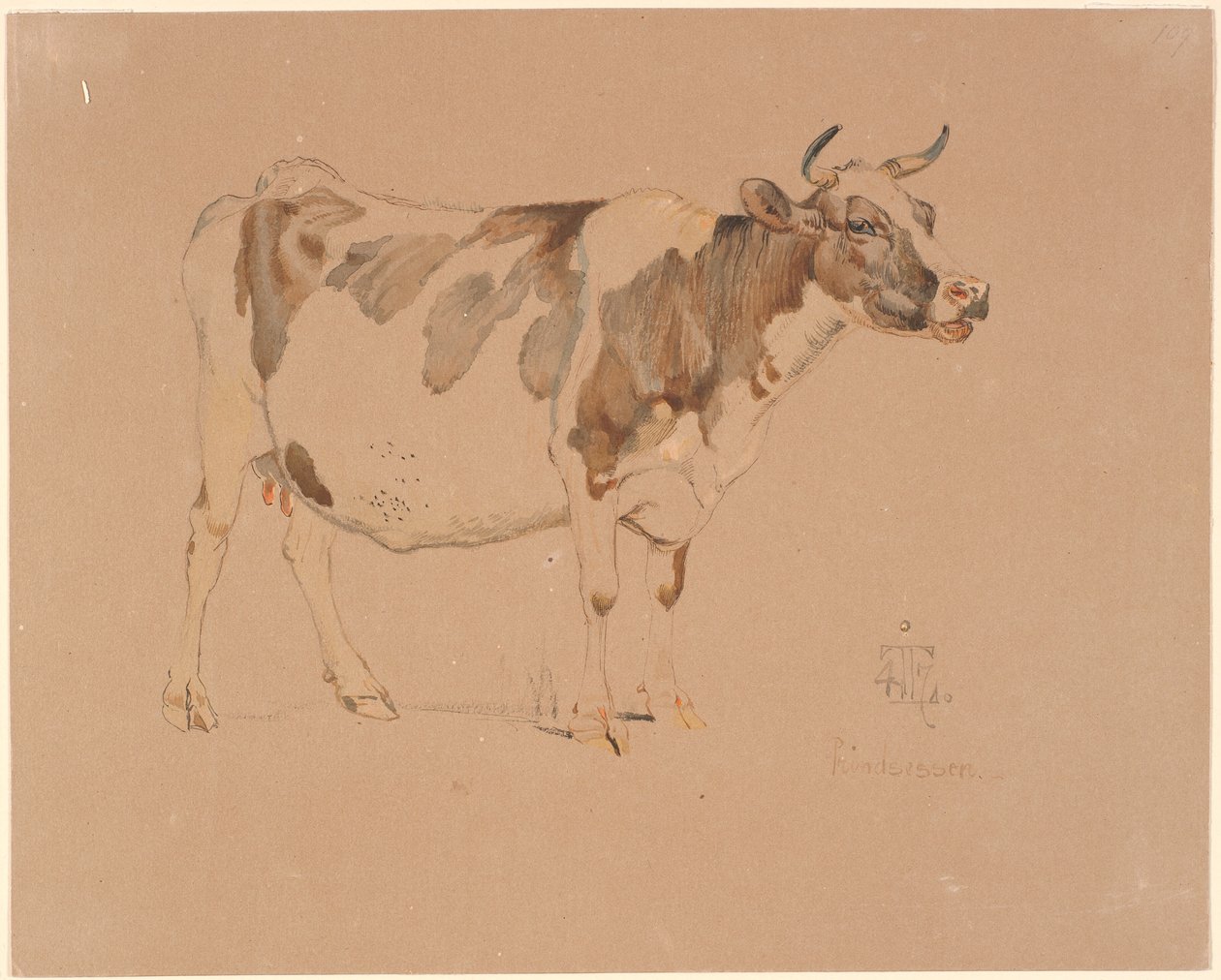 Standing red-spotted cow by Johan Thomas Lundbye