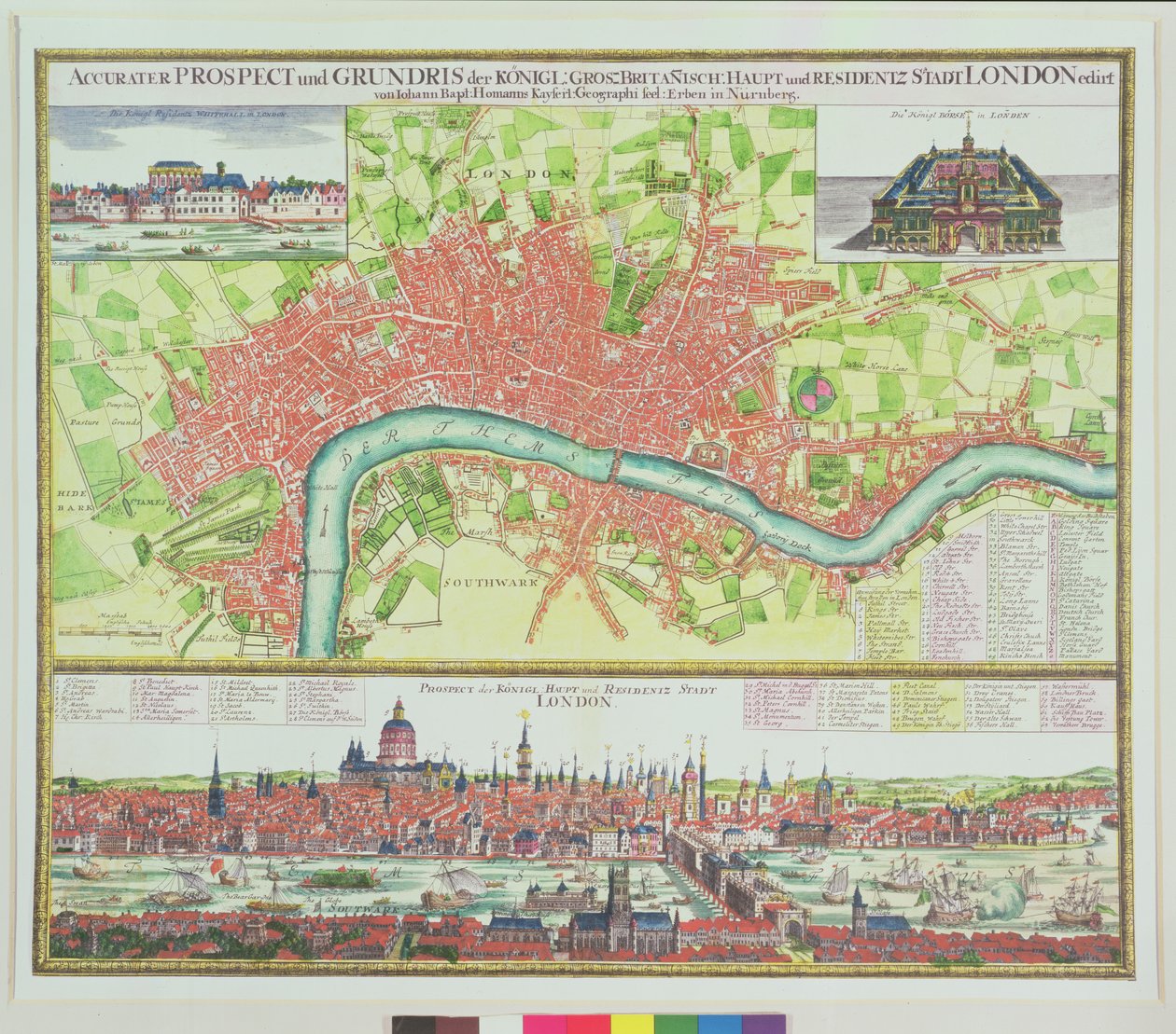 Aerial Map of London, and View across the Thames from South Bank, with ...