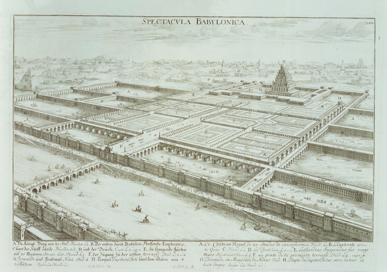Panoramic View of the Royal Palace and Hanging Gardens of Babylon, from ...