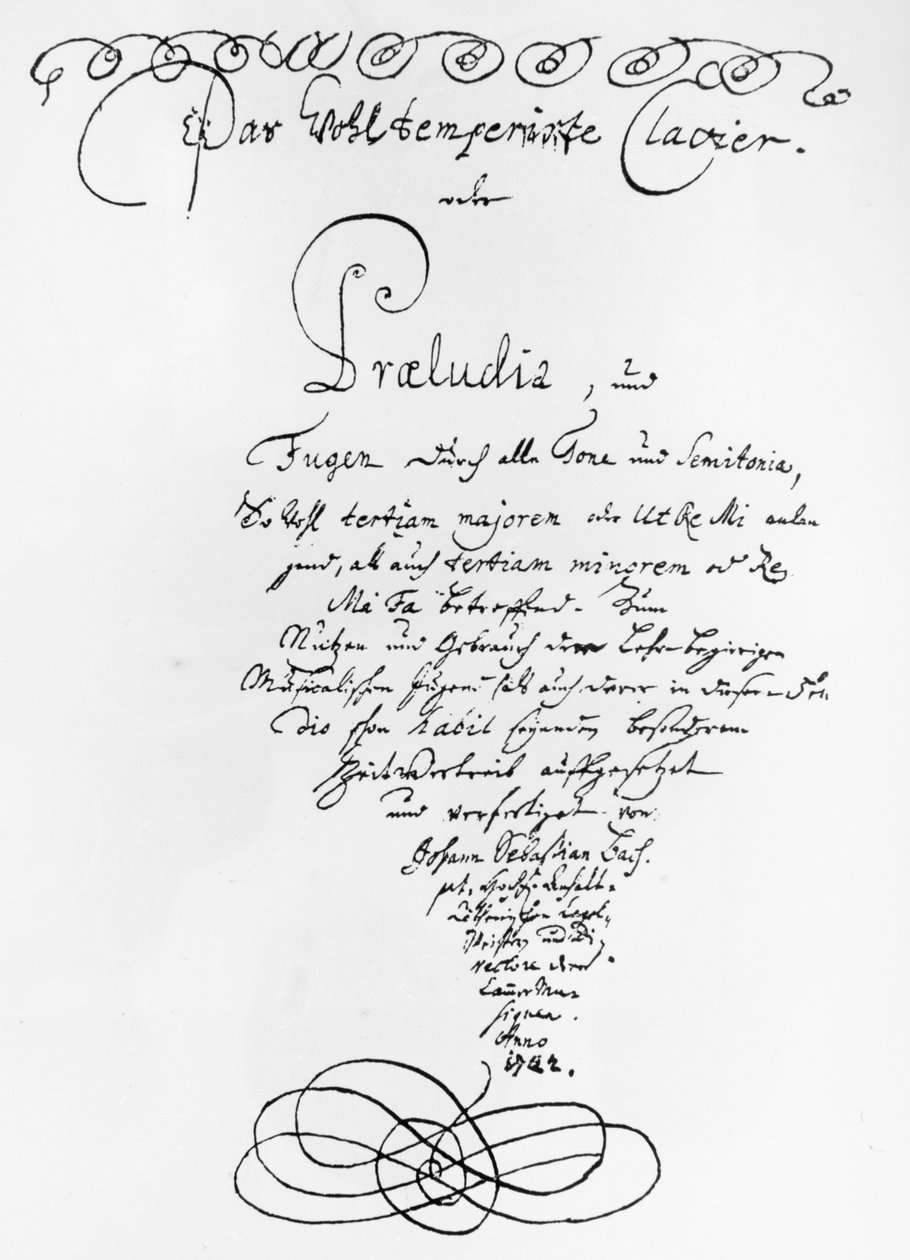 Handwritten Titlepage of The Well Tempered Piano, 1722