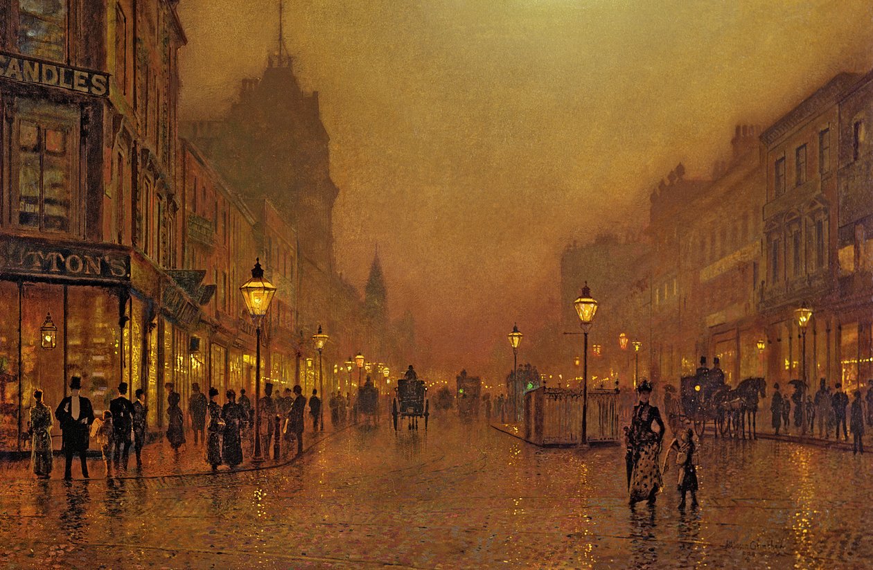 A Street at Night by John Atkinson Grimshaw