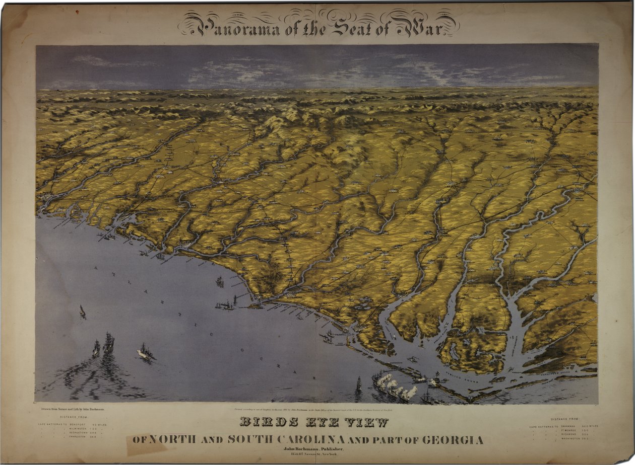 Panorama of the Seat of War: Birds Eye View Of North And South Carolina ...
