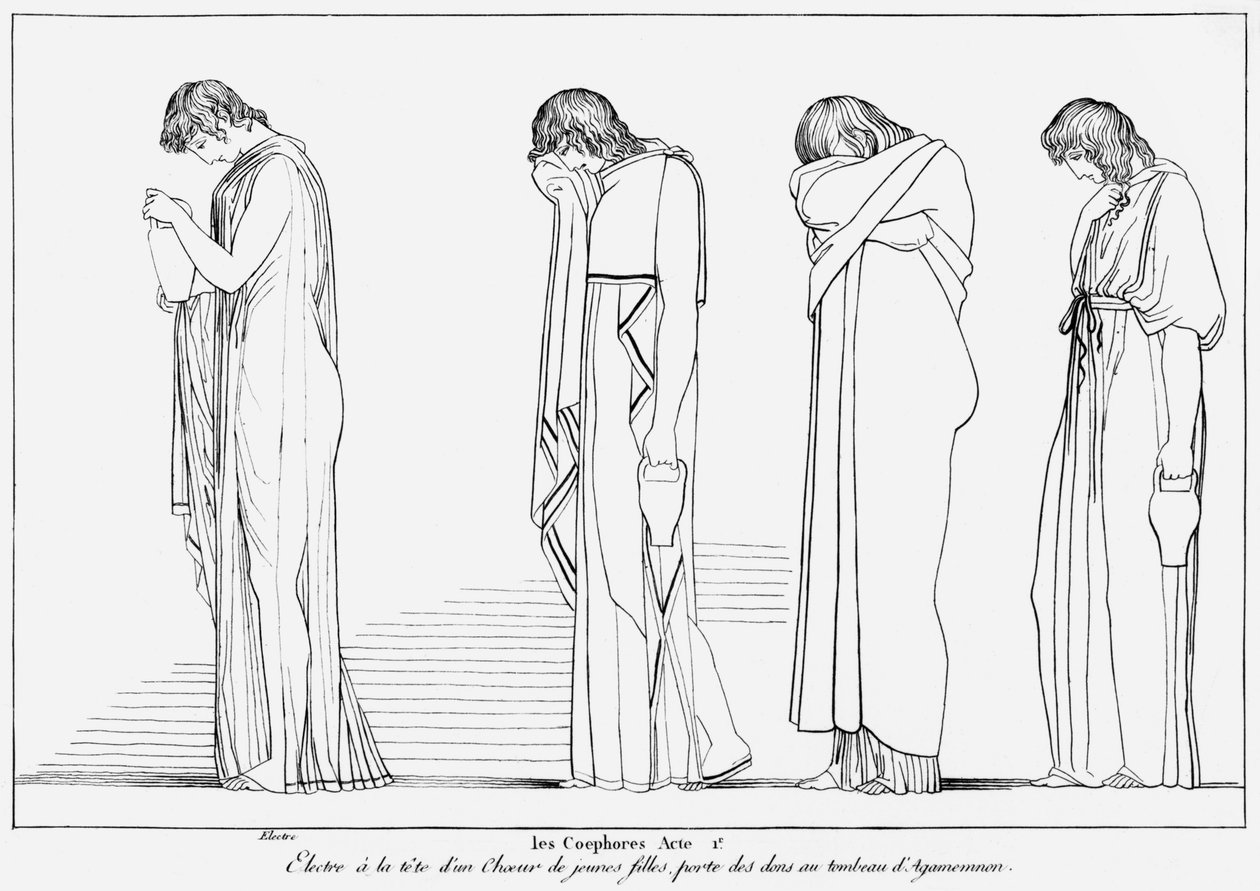 Electra and the Chorus bearing vessels for libation on the tomb of ...