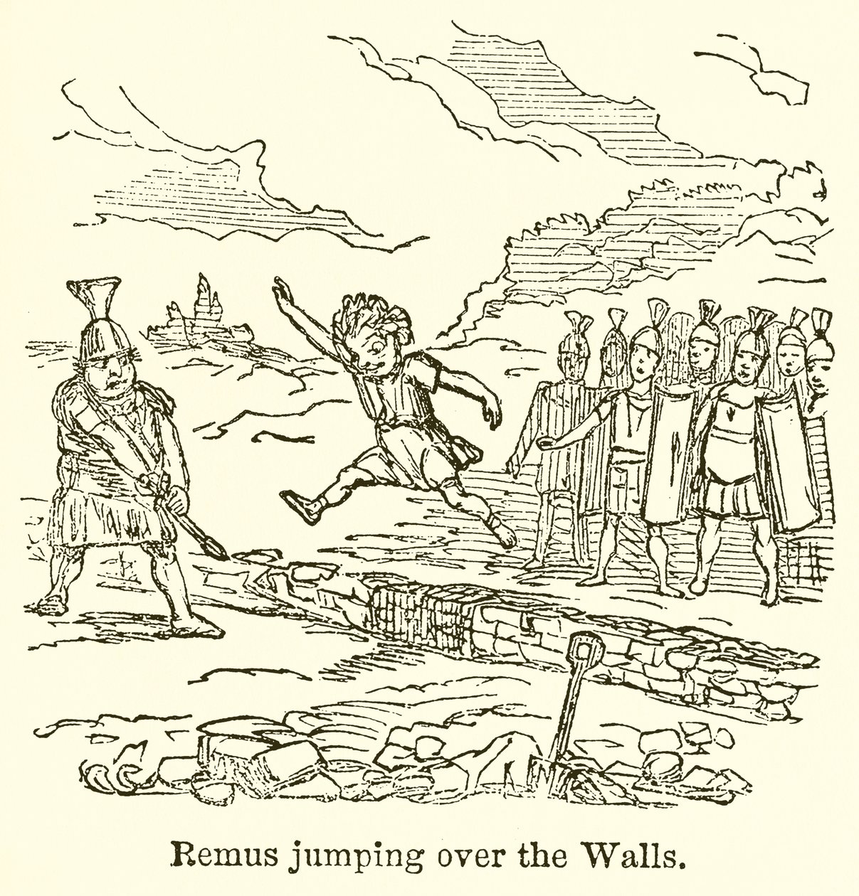 Remus Jumping over the Walls by John Leech: Fine art print