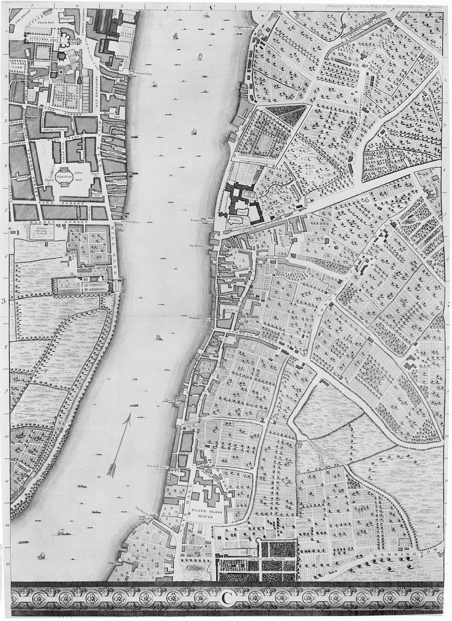 A Map of Lambeth and Vauxhall, London, 1746 by John Rocque