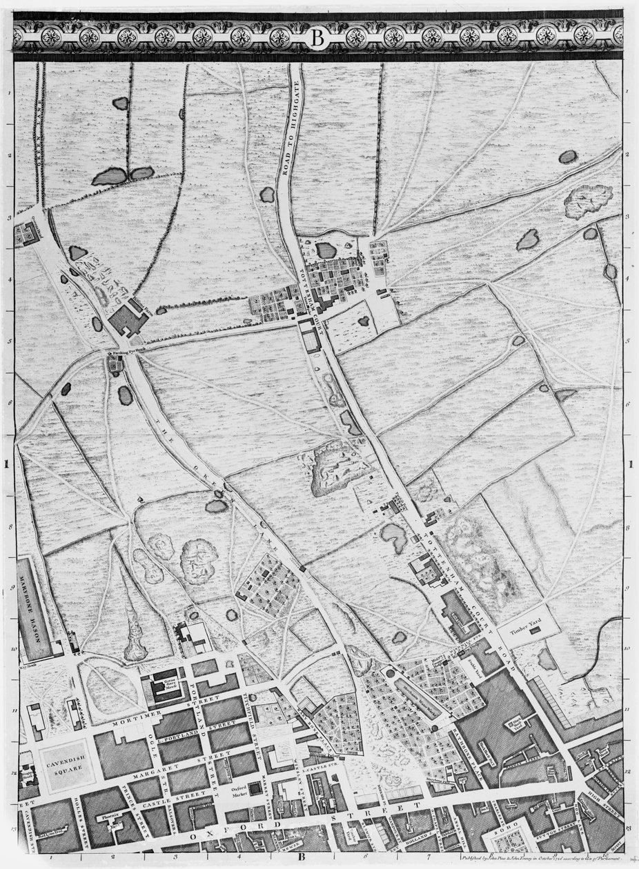 A Map of the West End and Soho, London, 1746 by John Rocque