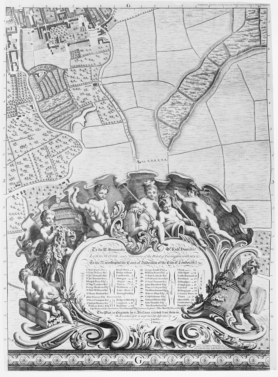 Inscription from Rocque's Map of London, Listing the City's Aldermen ...