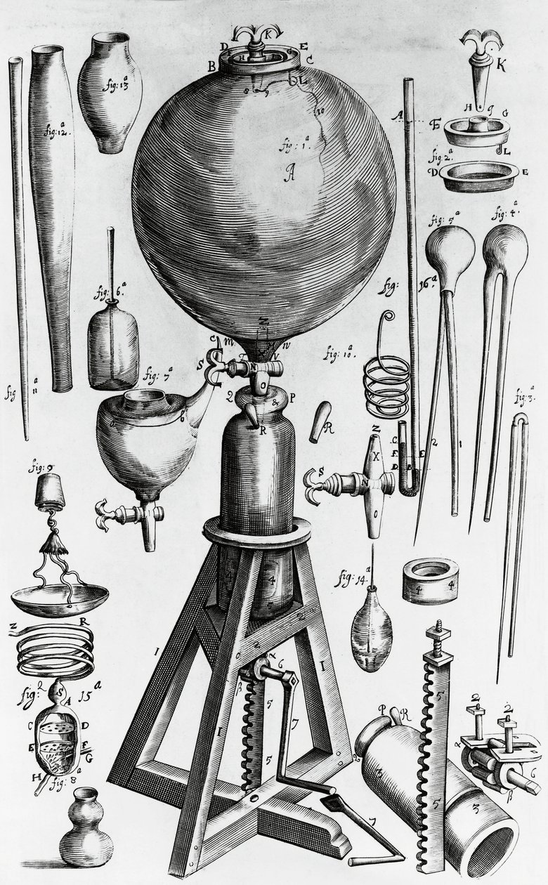 New physical-mechanical air experiments, by Robert Boyle, engraving