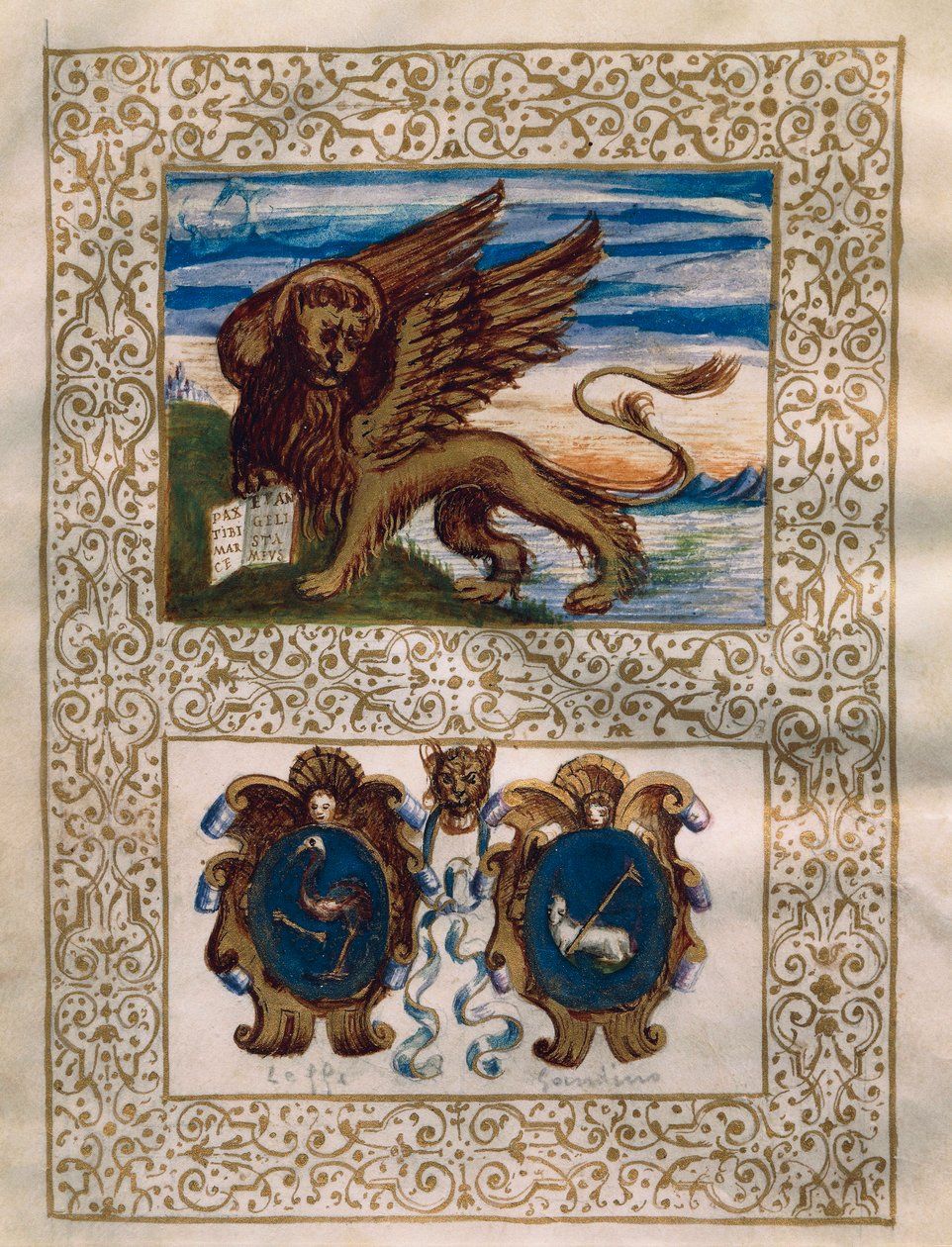 The winged lion of Venice and the Leffe and Gandino coats of arms ...