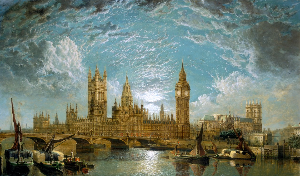 Westminster Bridge, the Houses of Parliament and Westminster Abbey seen ...