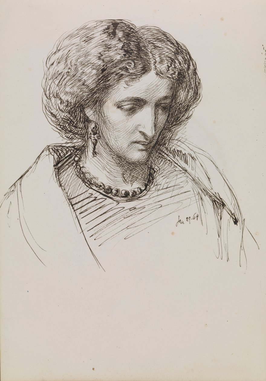 Head and Shoulders Portrait Sketch of Woman with Eyes Downcast