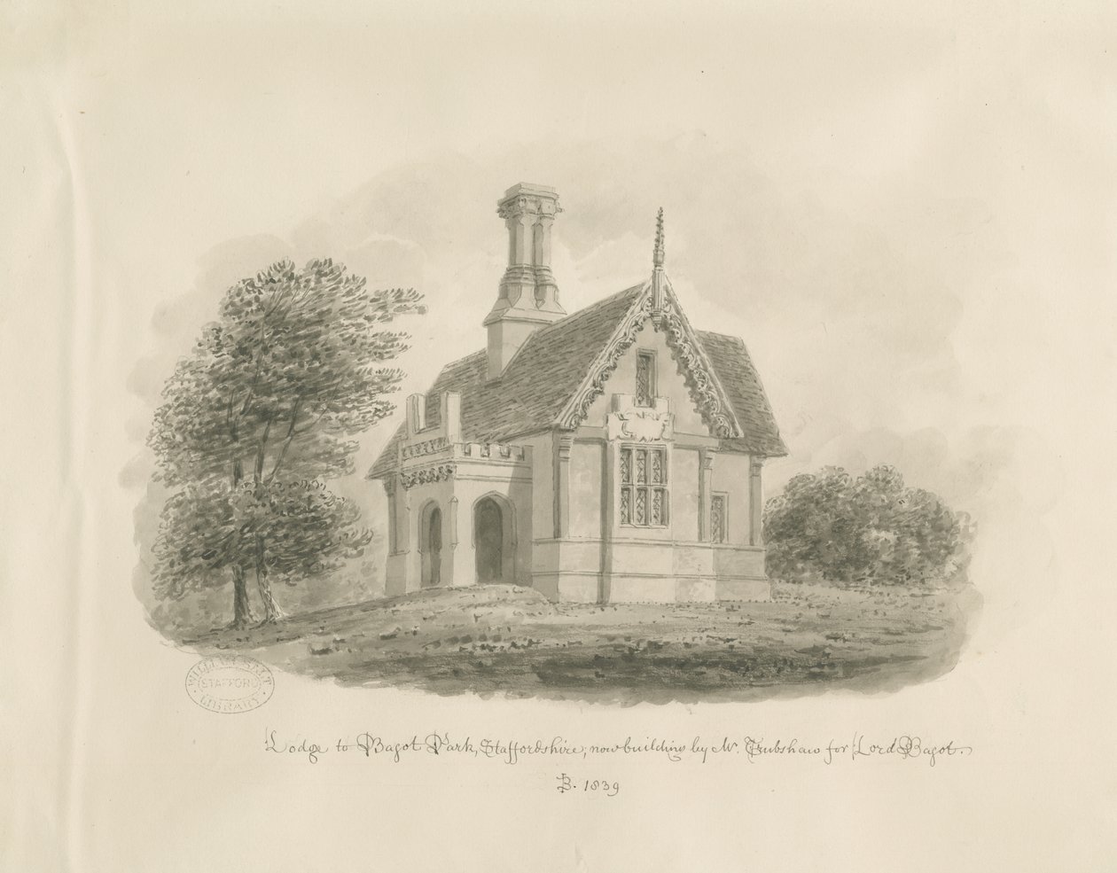 Blithfield - 'Lodge at Bagot Park': Sepia Drawing