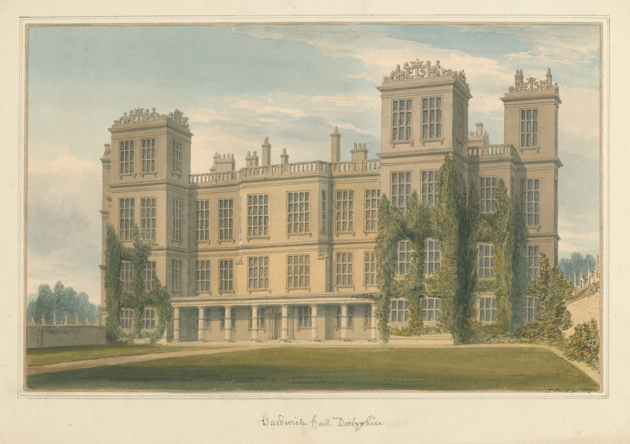 Derbyshire - Hardwick Hall by John Buckler: Fine art print