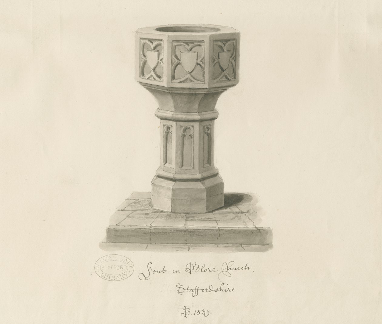 Font in Blore Church by John Buckler: Buy fine art print
