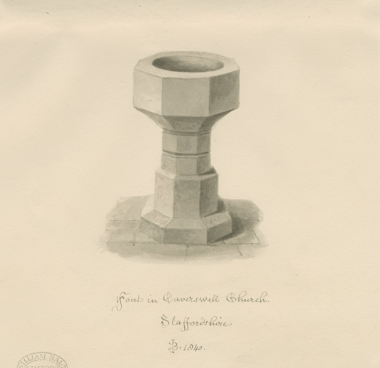 Font in Caverswall Church by John Buckler: Fine art print