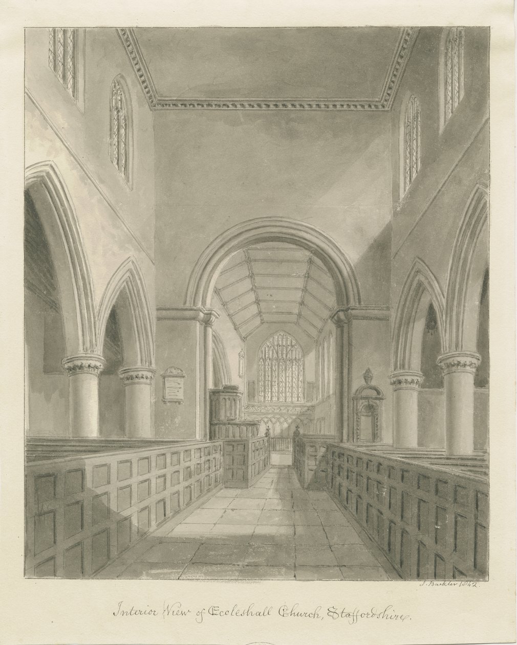 Interior of Eccleshall Church by John Buckler