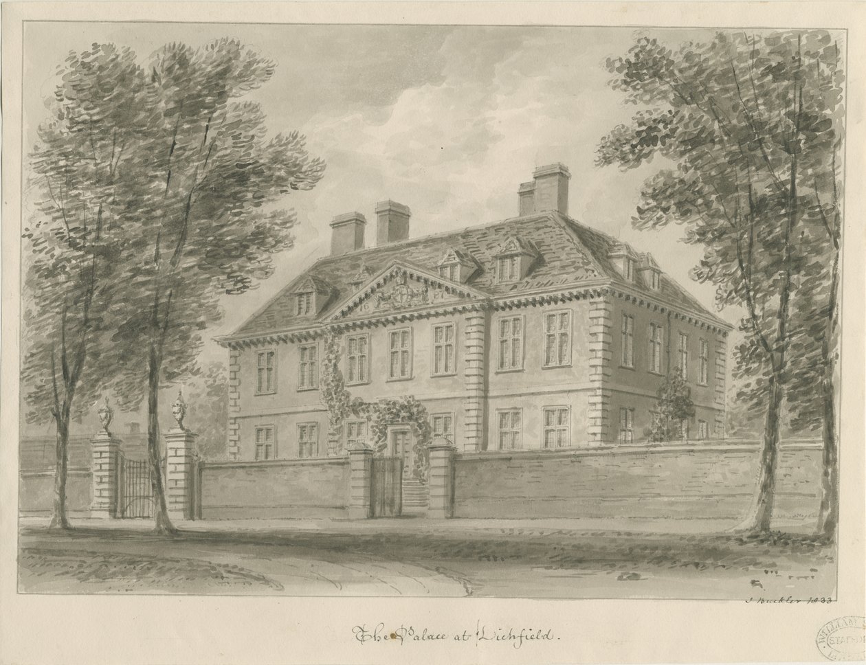 Lichfield - Bishop's Palace in The Close by John Buckler