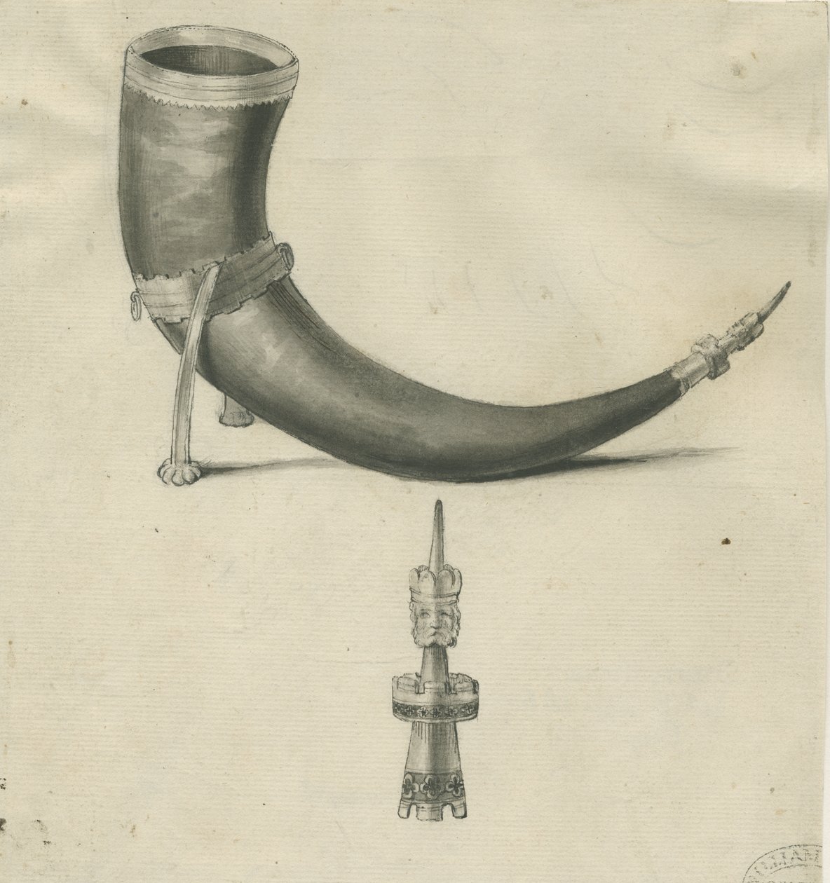 Lichfield - Drinking Horn: pen and sepia drawing