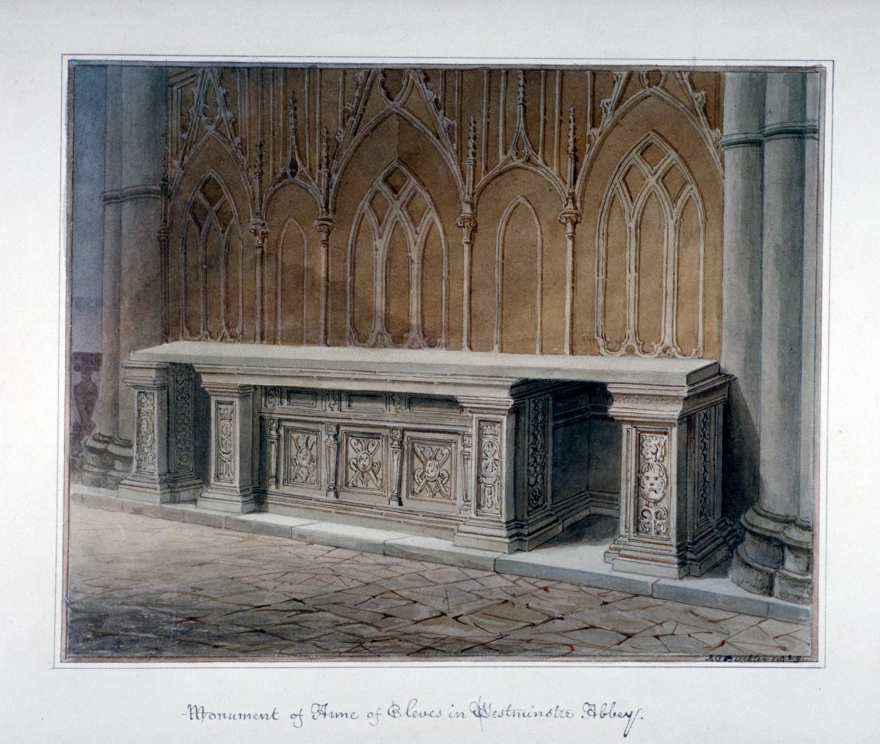Anne of Cleves' monument, Westminster Abbey, London, 1829