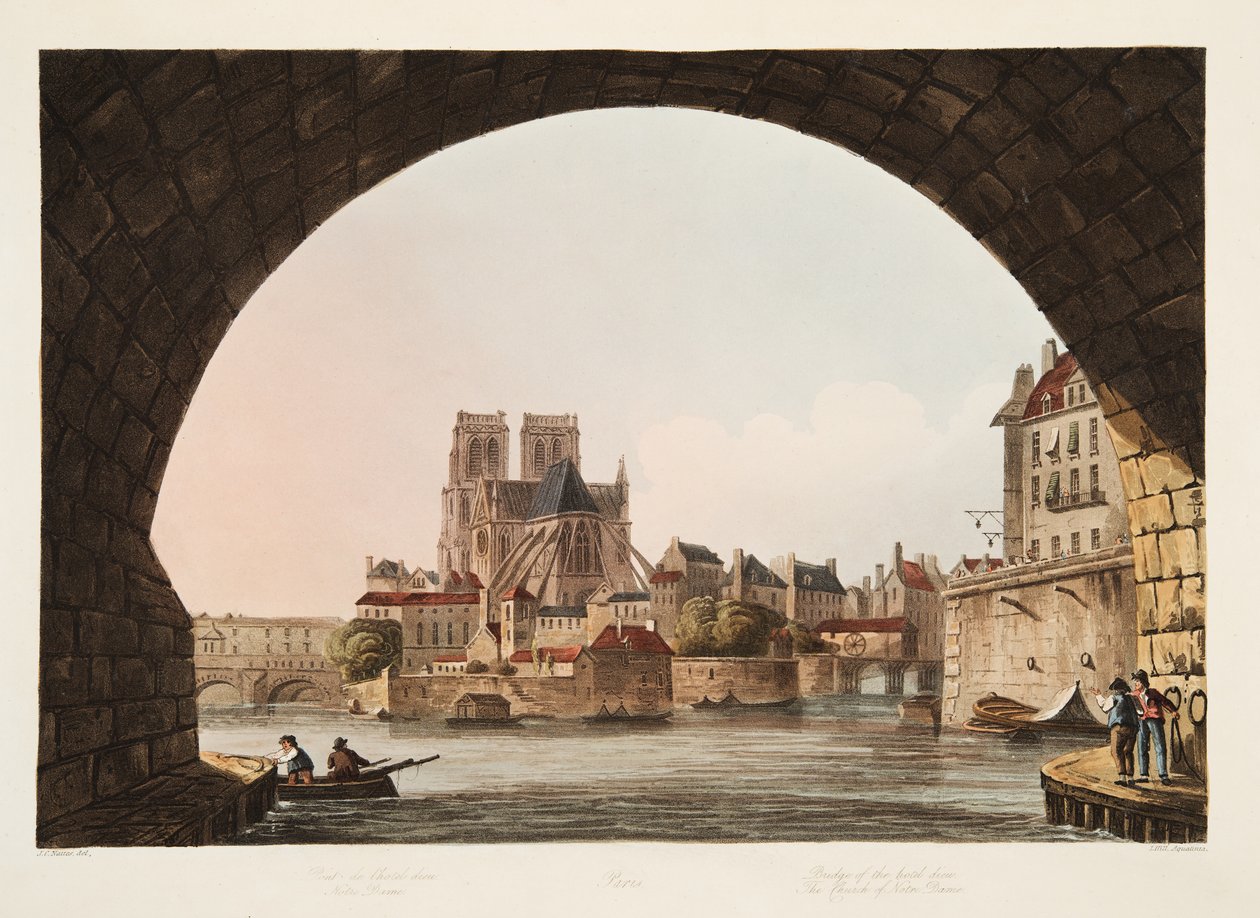 Bridge of the Hotel Dieu and the Church of Notre Dame, illustration from Versailles, Paris and ...