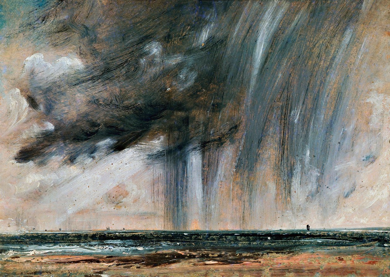 Rainstorm over the sea, seascape study with rainclouds