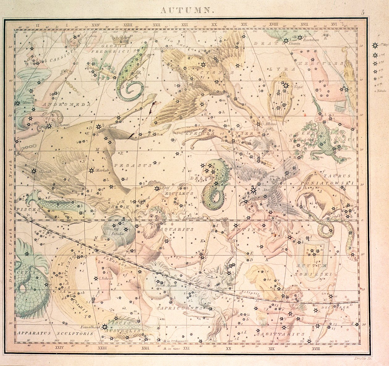 Celestial Chart: Autumn, Showing Signs of the Zodiac and Positions of ...