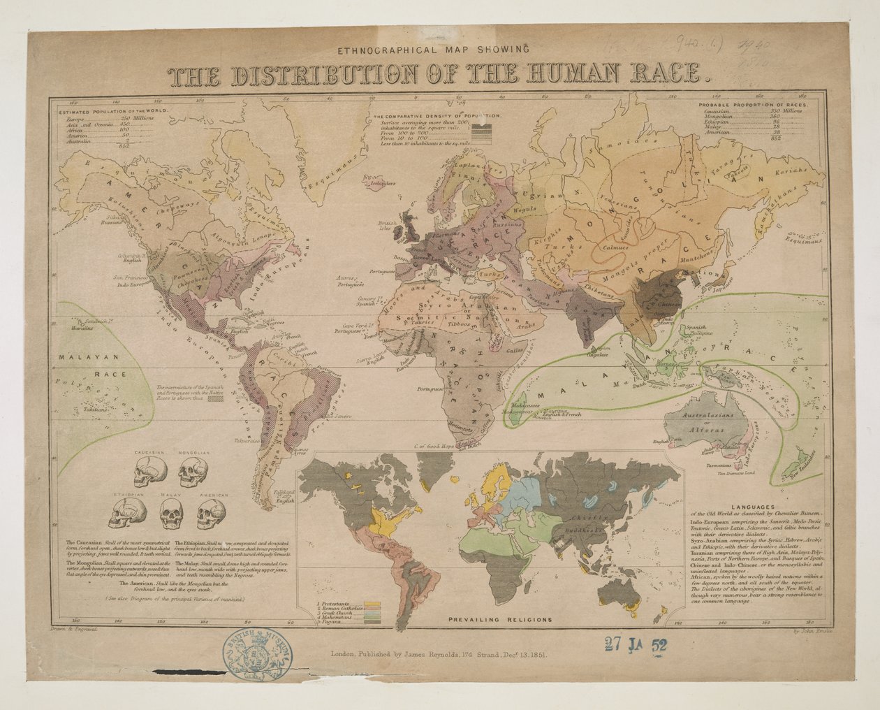 Ethnographical Map, showing the distribution of the Human Race