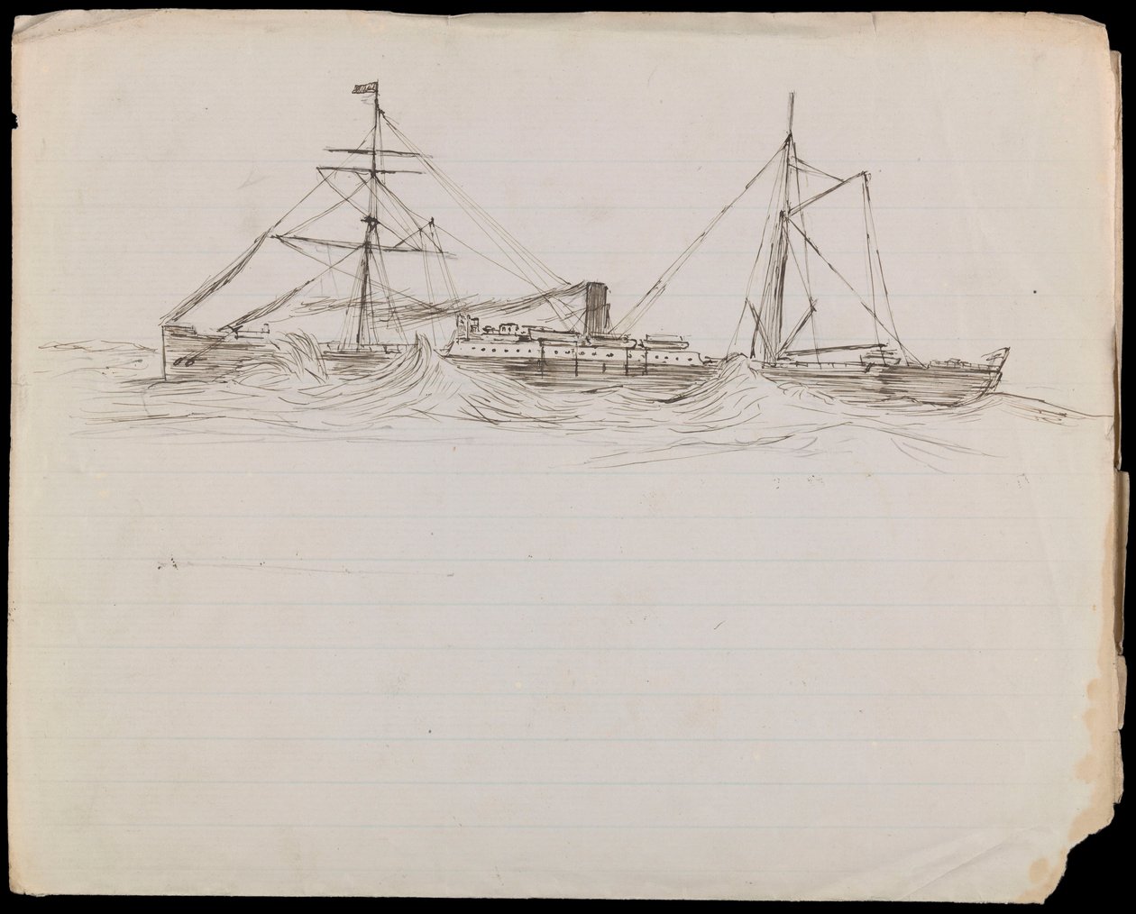 Sketches of a Battleship and Two Other Royal Navy Vessels